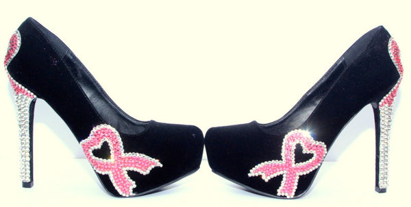 Breast Cancer Heart Ribbon Black Heels – Wicked Addiction