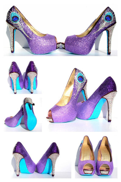 Purple Crystal Peacock Heels with Aqua Soles – Wicked Addiction